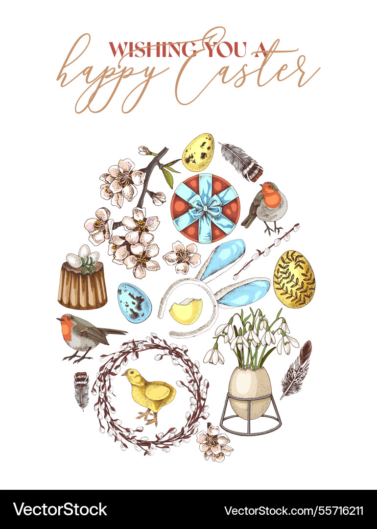 Easter holiday card with hand drawn elements Vector Image