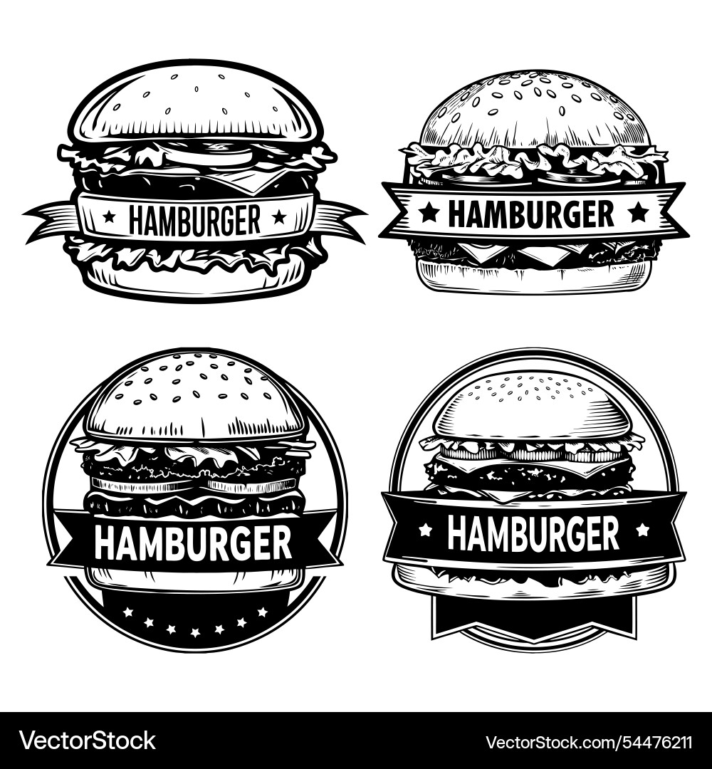 Hamburger logo set retro style Royalty Free Vector Image