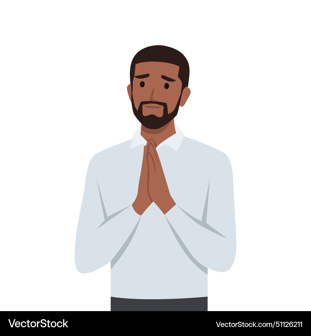 Young man praying hands together and begging Vector Image