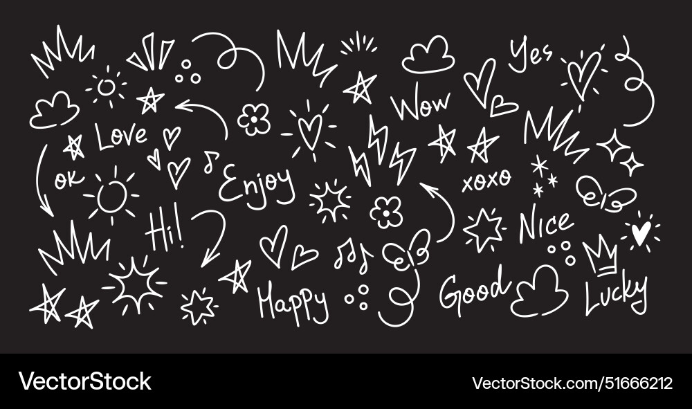 Charming doodle set featuring positive elements Vector Image