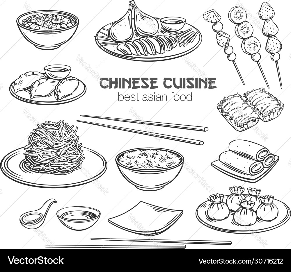Chinese cuisine outline icon Royalty Free Vector Image