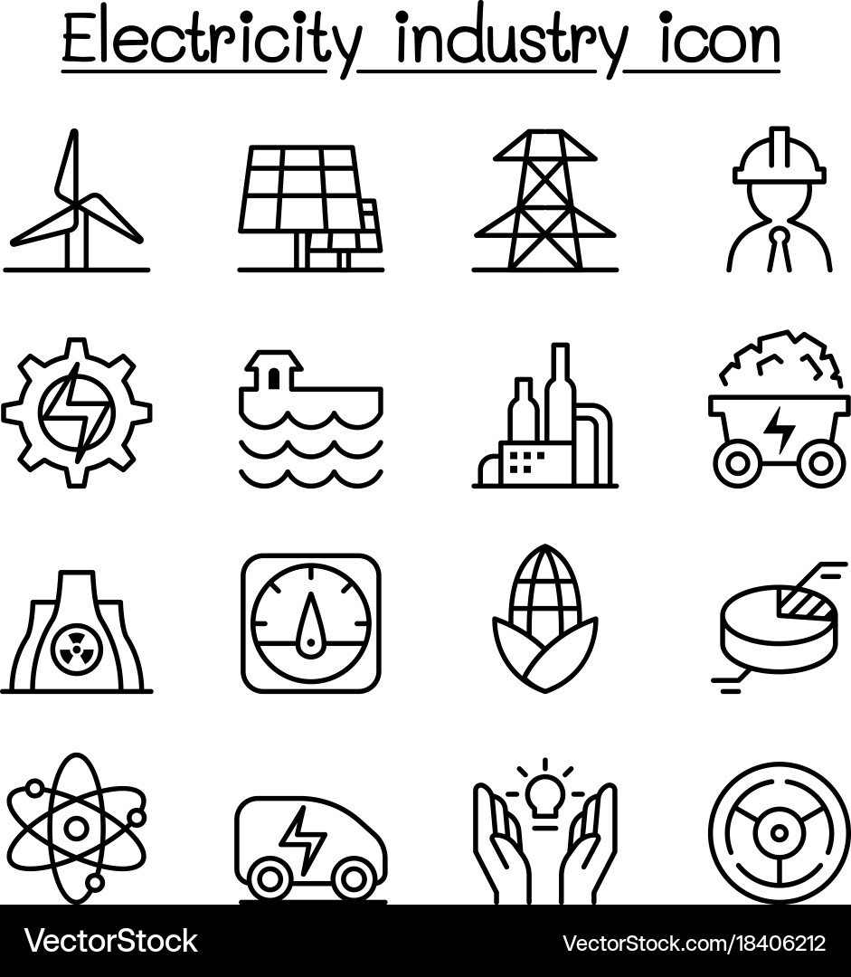 Electricity power industry icon in thin line Vector Image