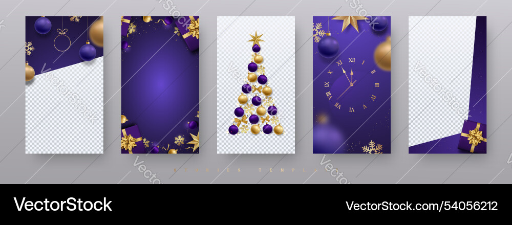 Five purple festive stories template series Vector Image