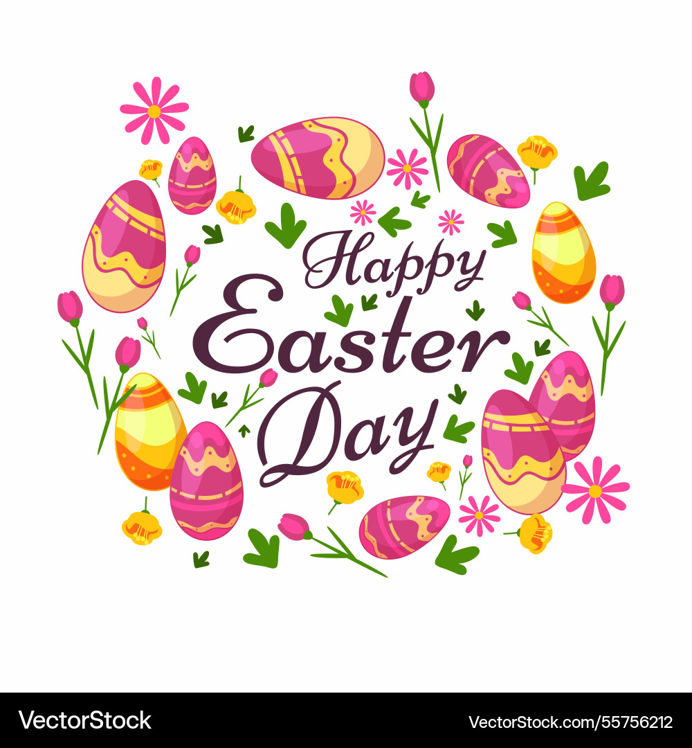 Flat happy easter day background Royalty Free Vector Image