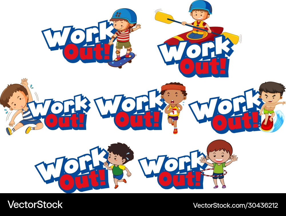 Kids Workout Word Art - Exercise Font Royalty Free Vector
