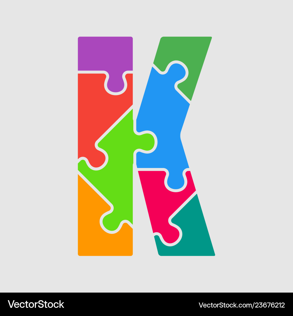 Puzzle piece letter - k jigsaw font shape Vector Image