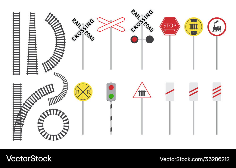 Railroad Warning Signs - Isolated Tracks Vector Image