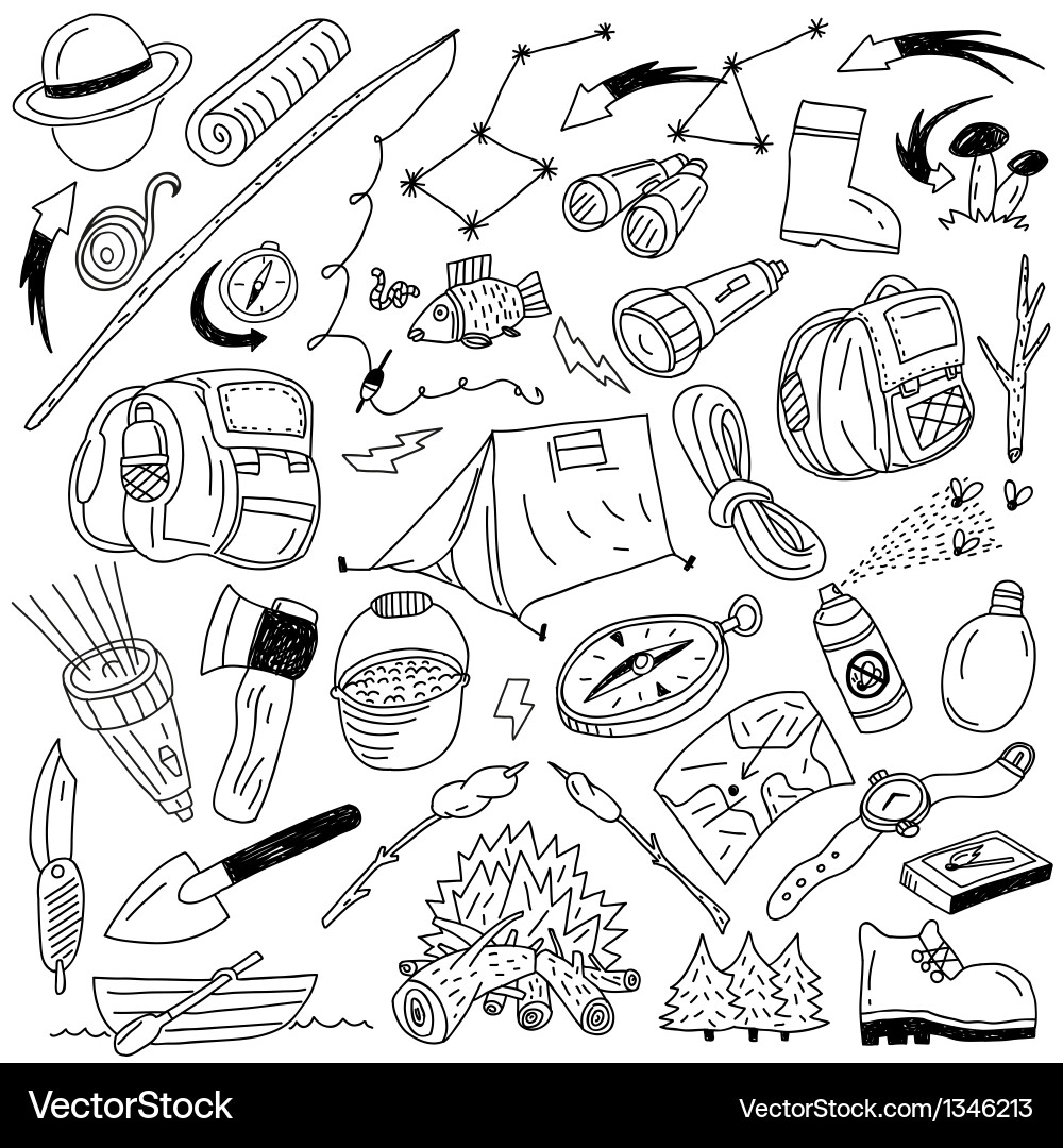 Camping - doodles Royalty Free Vector Image - VectorStock