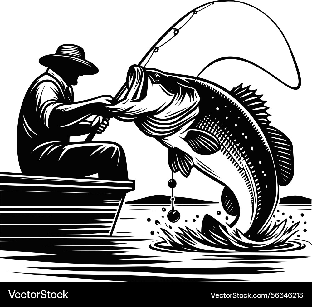 Catching bass fish silhouette featuring skilled Vector Image