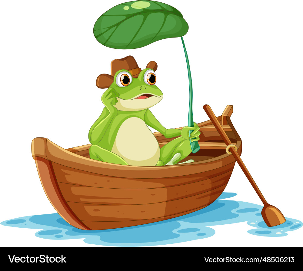 Green frog on paddle boat Royalty Free Vector Image
