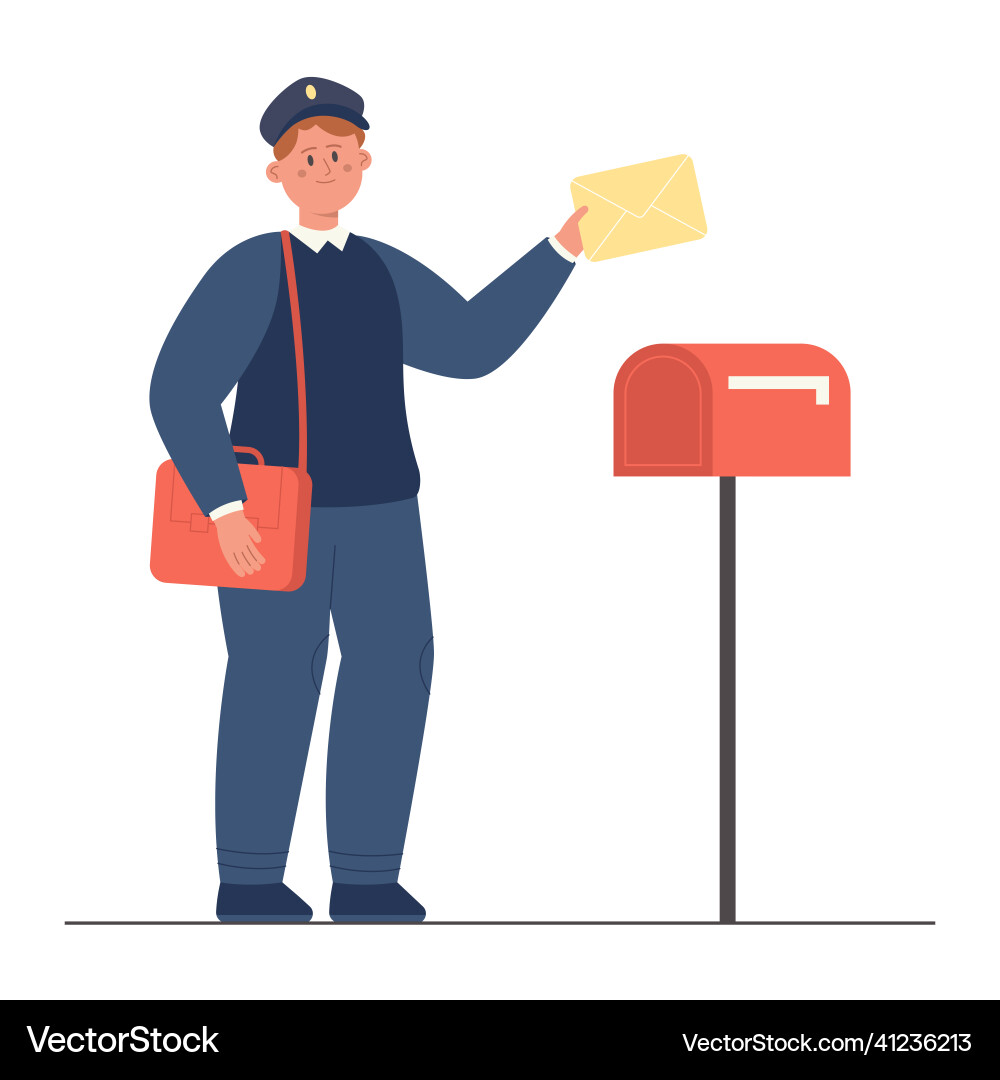 Postman holding envelope with letter standing Vector Image