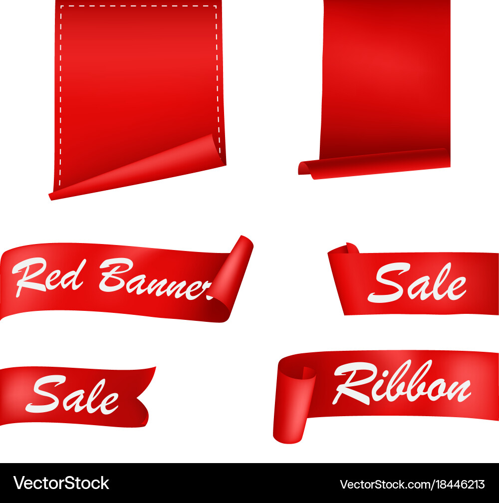 Red ribbons banners set Royalty Free Vector Image