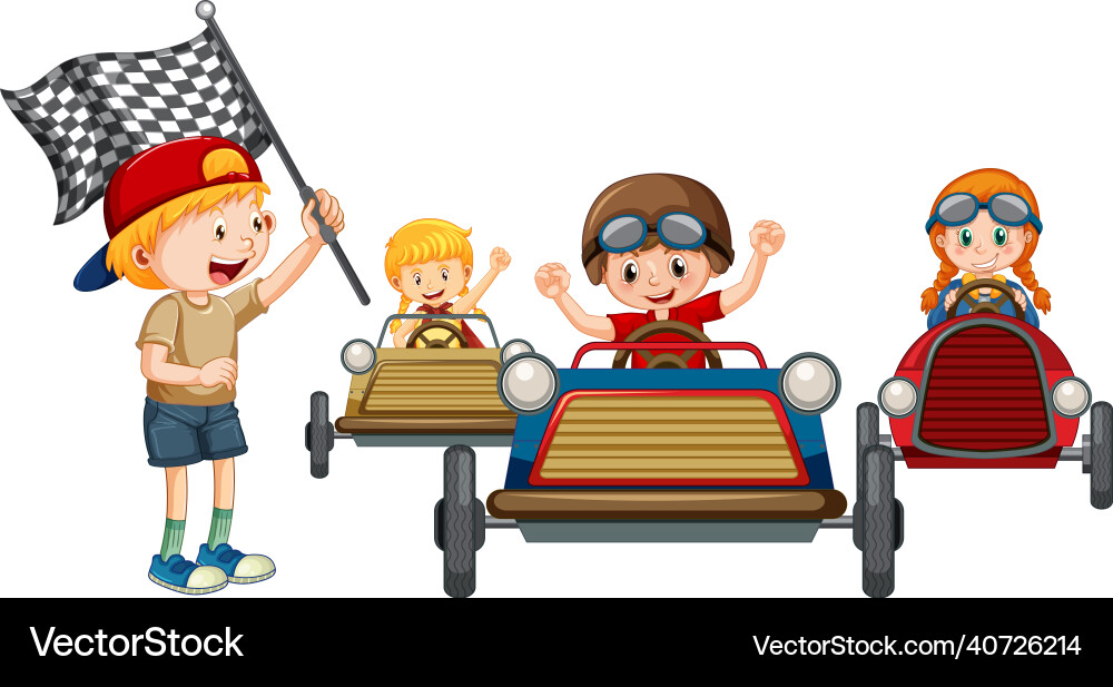 Children racing car together Royalty Free Vector Image