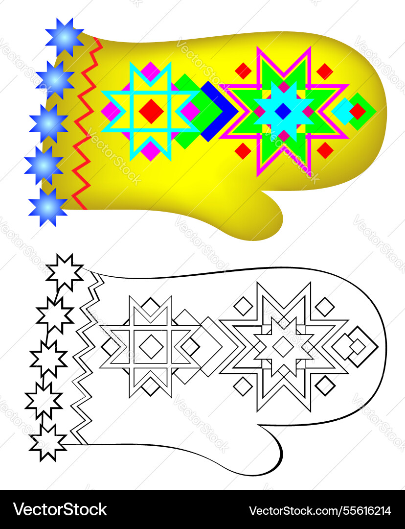 Colorful and black white pattern mitten Royalty Free Vector