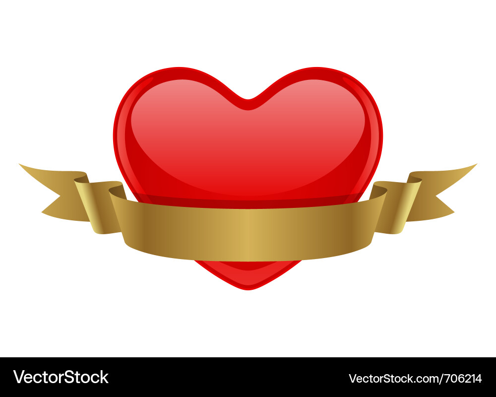 Heart with gold ribbon Royalty Free Vector Image
