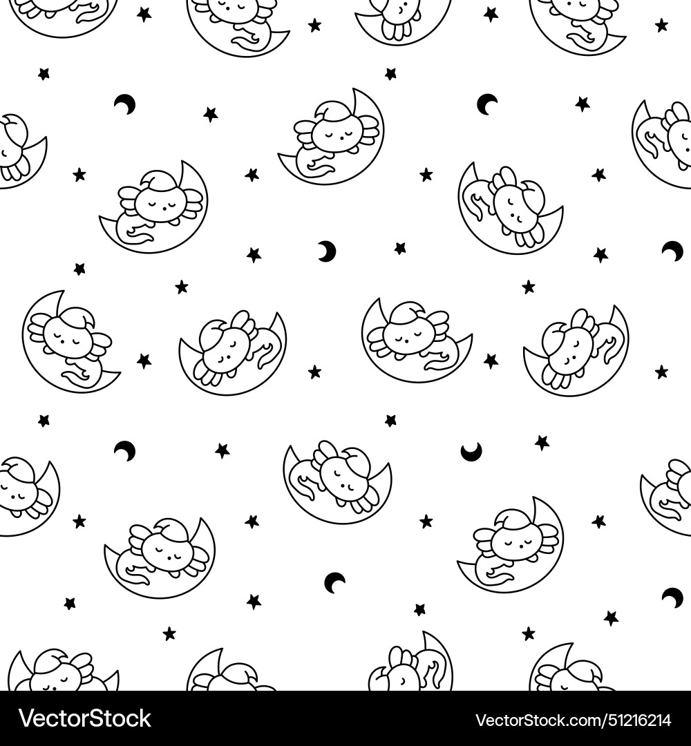 Little axolotl seamless pattern coloring page Vector Image