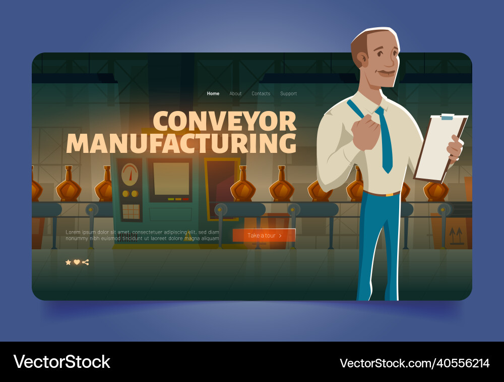 Manufacturing process conveyor belt at factory Vector Image