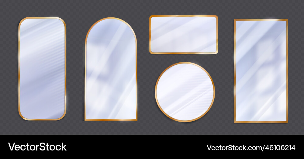 Realistic gold mirror with reflection set Vector Image
