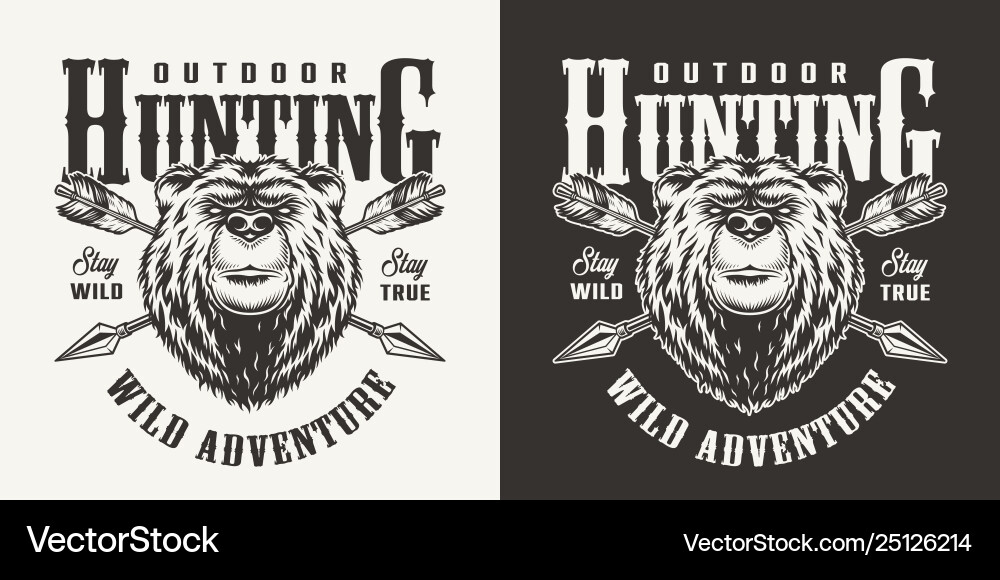 Vintage bear hunting monochrome label Royalty Free Vector