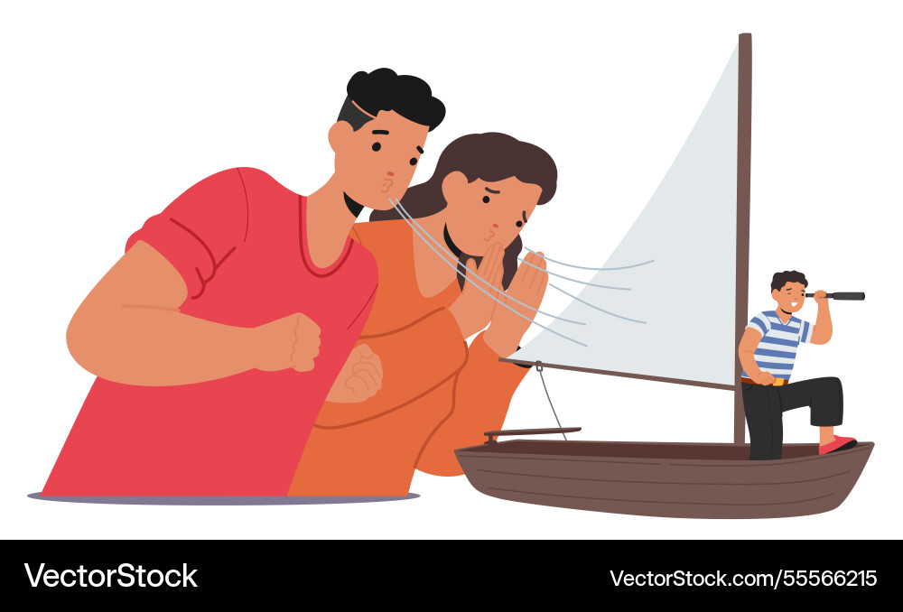 Caring mom and dad giving support help to son Vector Image