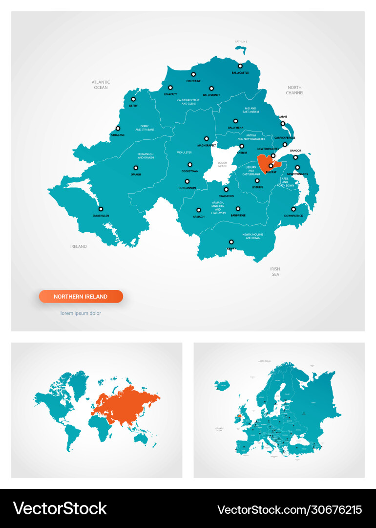 Editable template map northern ireland Royalty Free Vector