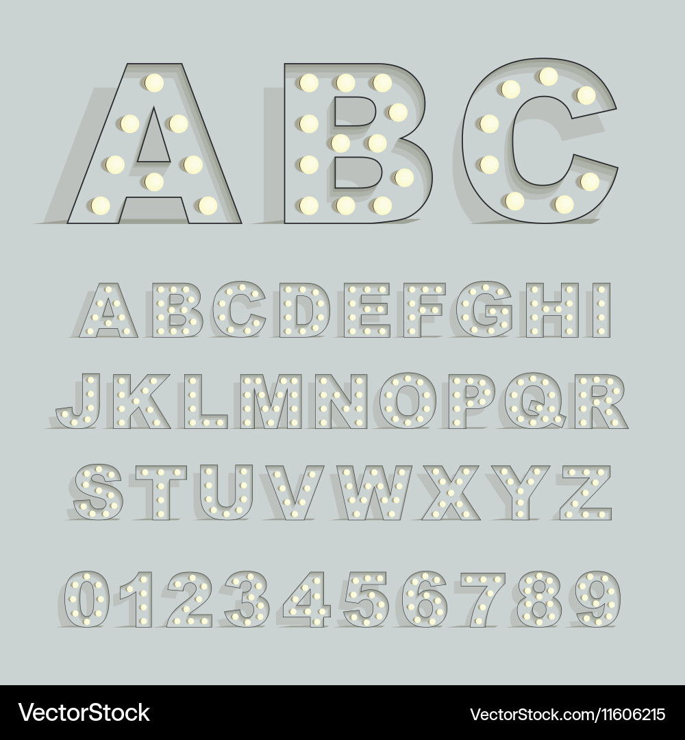 Font with lamps Royalty Free Vector Image - VectorStock