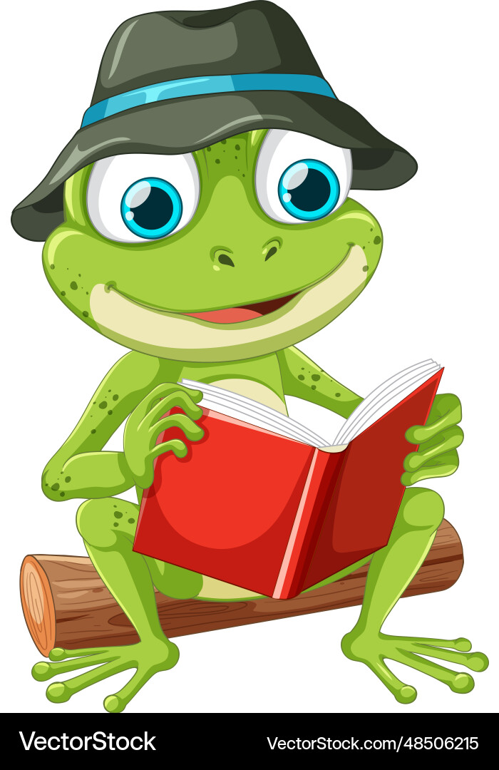 Green frog reading book Royalty Free Vector Image