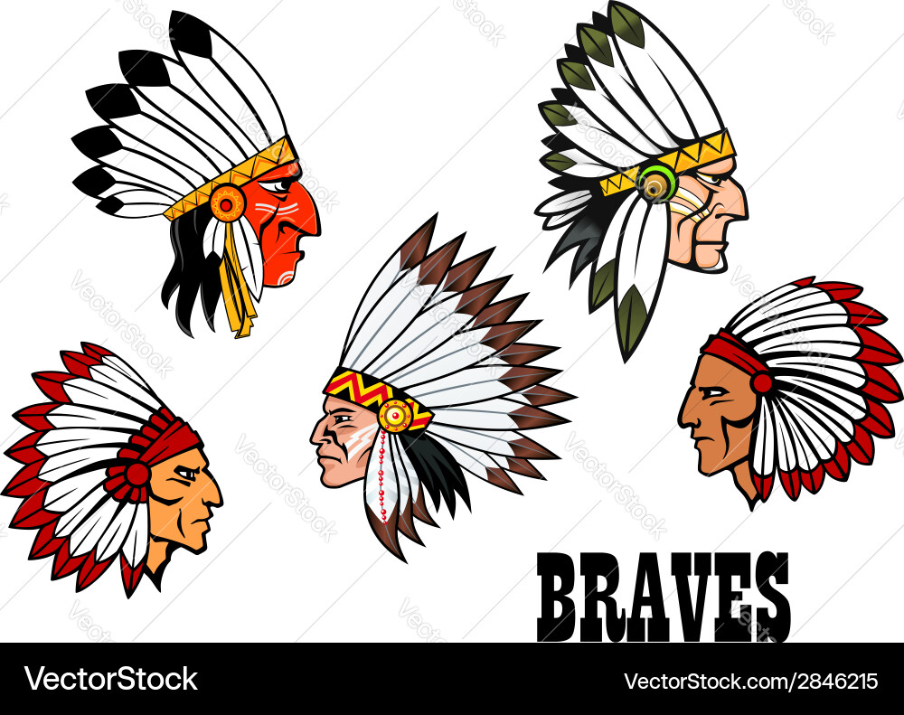 Indian brave chief portraits set Royalty Free Vector Image