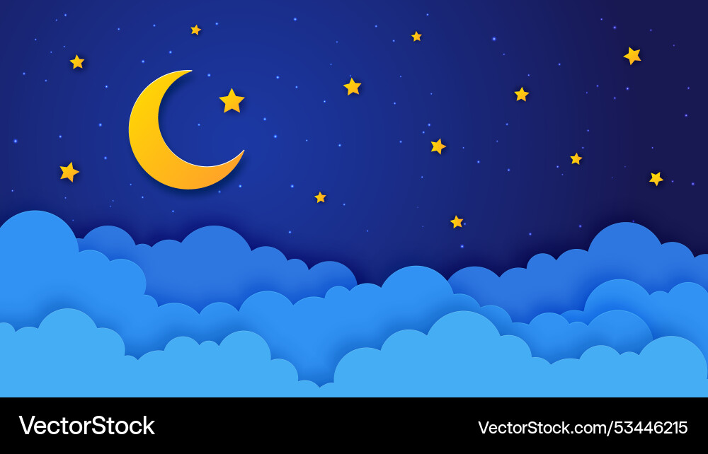 Paper cut crescent moon night sky background Vector Image