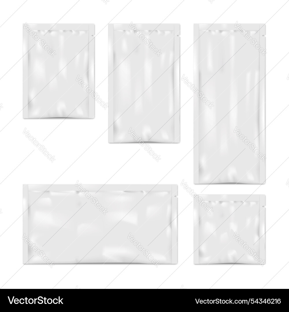 Blank white sachet packet with tear notch mockup Vector Image