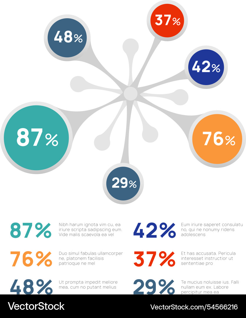 Bunte Mind Map verschiedene Prozente anzeigen Vektorbild