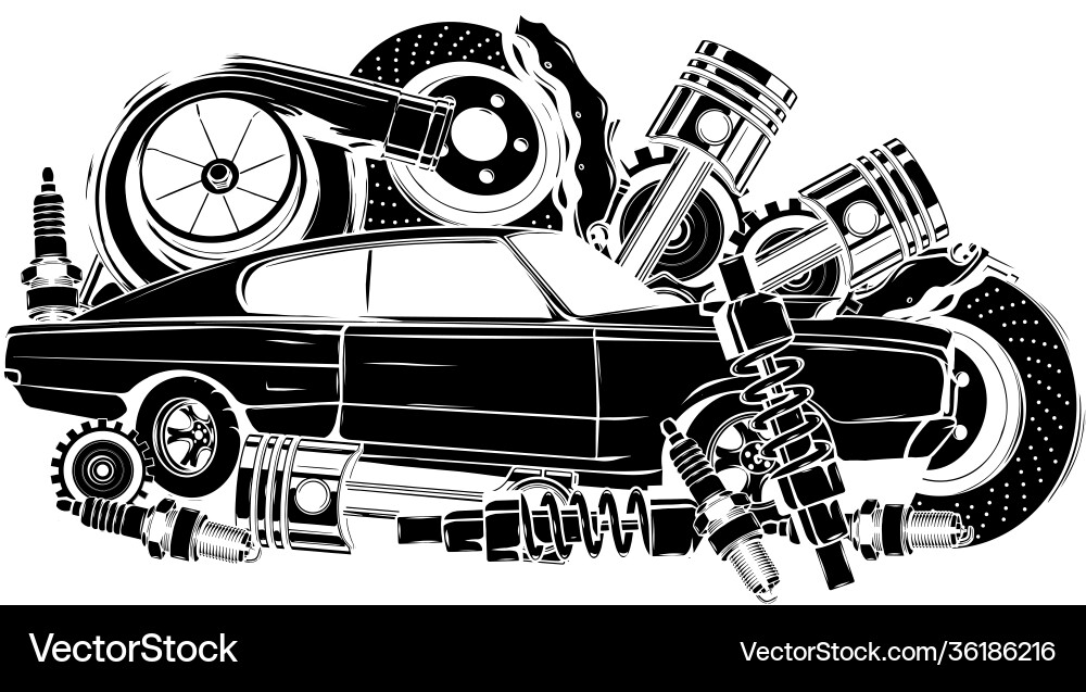 Car spares frame and parts Royalty Free Vector Image
