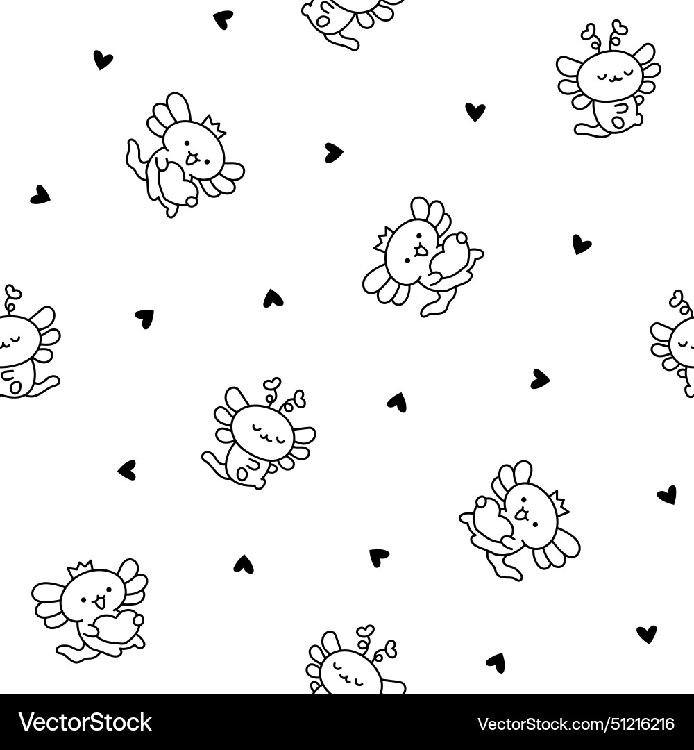 Little axolotl seamless pattern coloring page Vector Image
