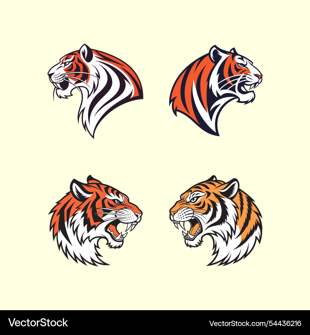 Set of tiger head logo Royalty Free Vector Image