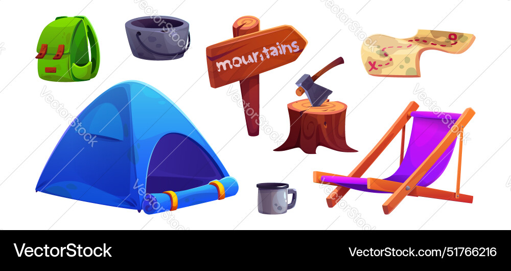 Summer camp elements set on white background Vector Image