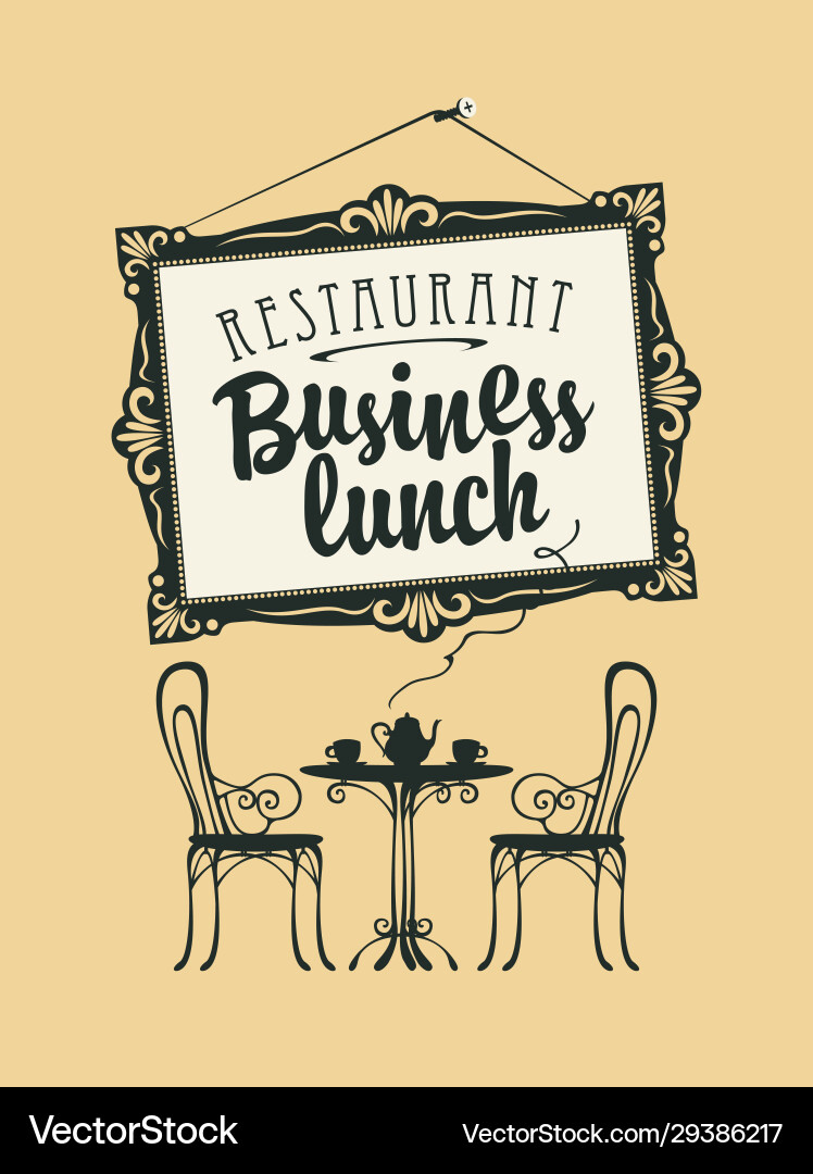 Business lunch menu with picture frame and table Vector Image