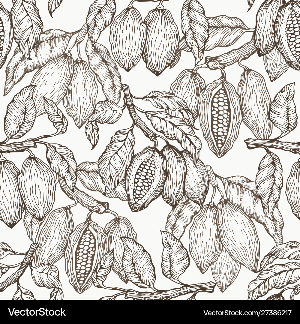 Cocoa seamless pattern chocolate beans Royalty Free Vector