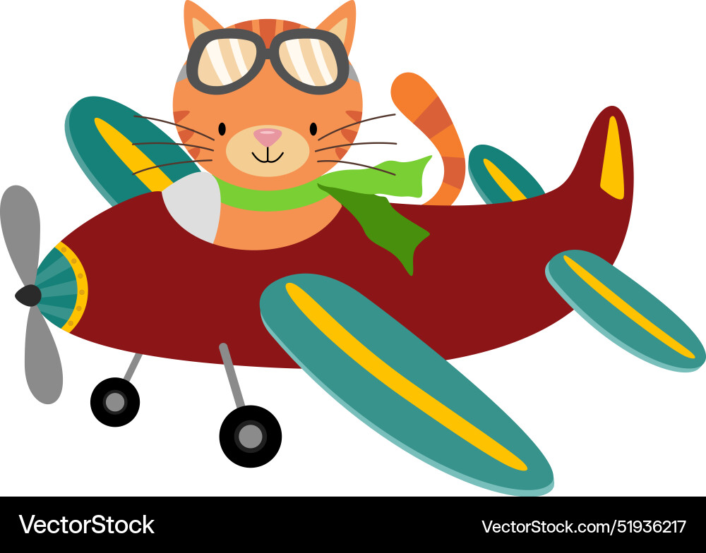 Little cat flying an airplane Royalty Free Vector Image