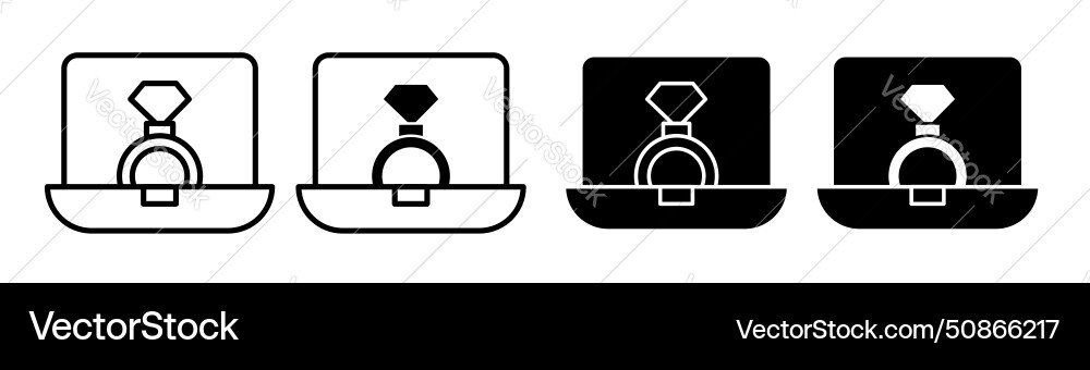 Ring icon set bridal diamond wedding ring box Vector Image