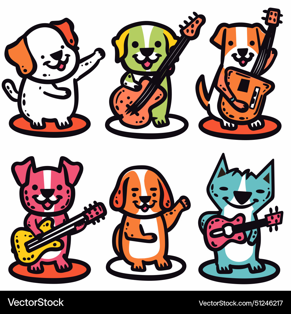 Six cartoon dogs playing musical instruments Vector Image