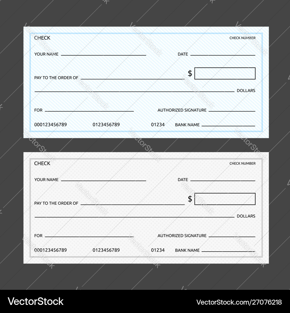 Blank banking checks template Royalty Free Vector Image