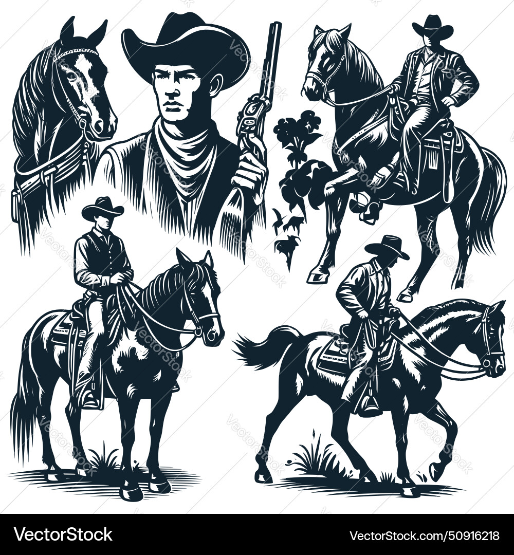 Cowboy and cowgirl bundle file Royalty Free Vector Image