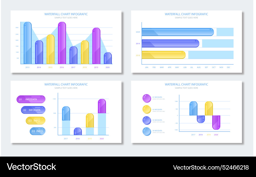 Realistic waterfall chart collection Royalty Free Vector