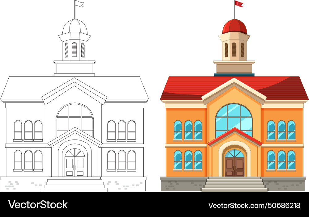 Two stylized school buildings one traditional Vector Image