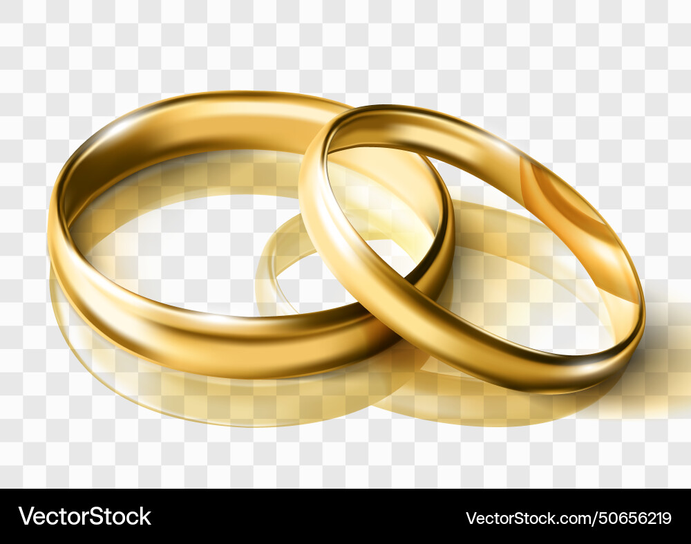 3d gold wedding rings isolated on transparent Vector Image
