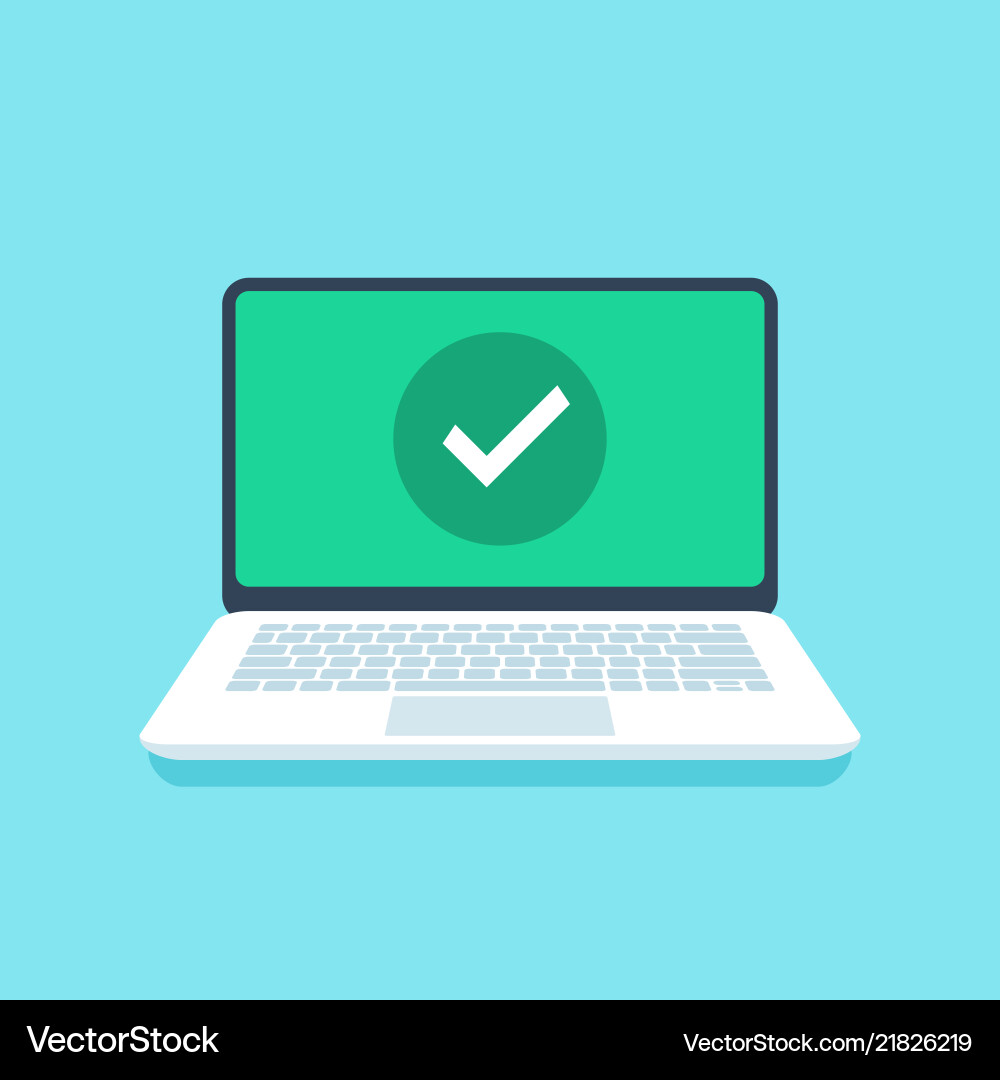 Check mark on laptop screen success tick icon Vector Image