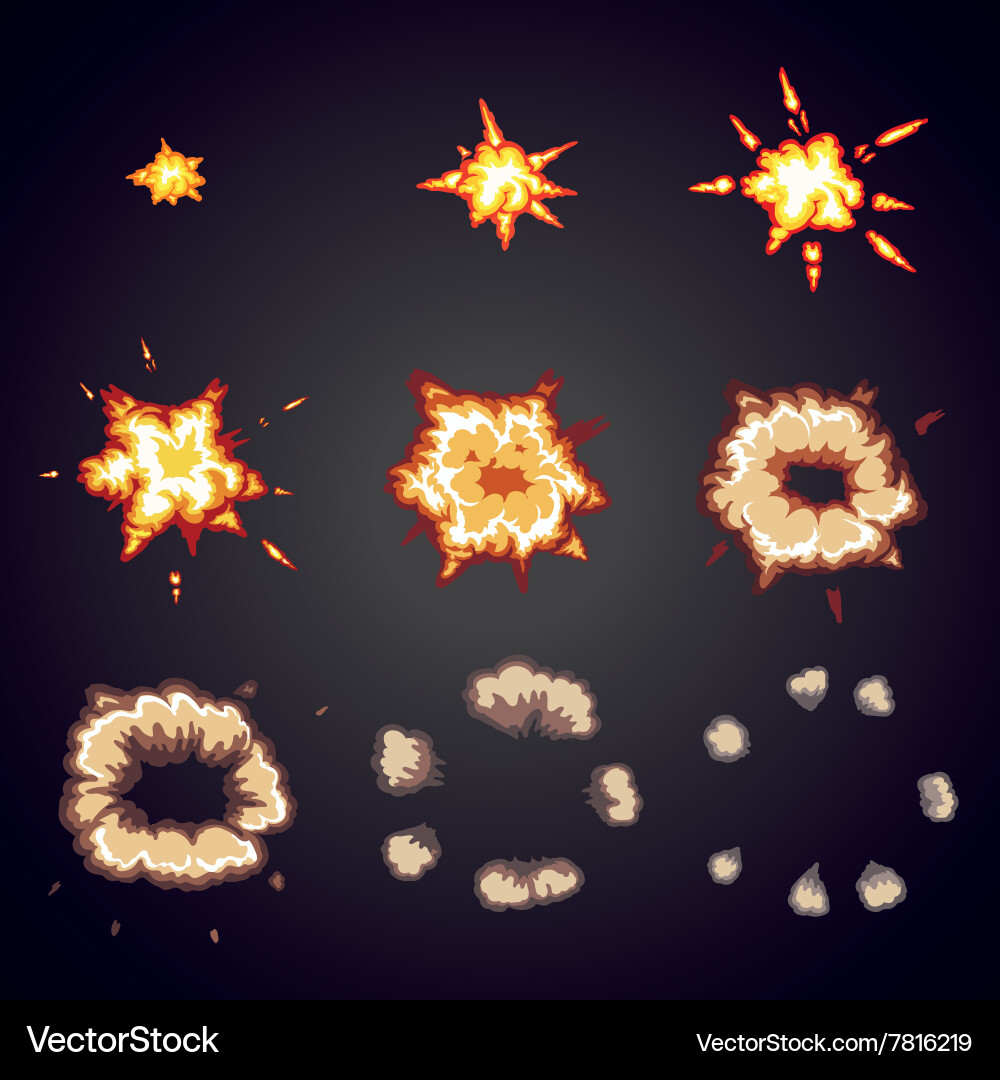 Explode effect animation cartoon bang explosion Vector Image