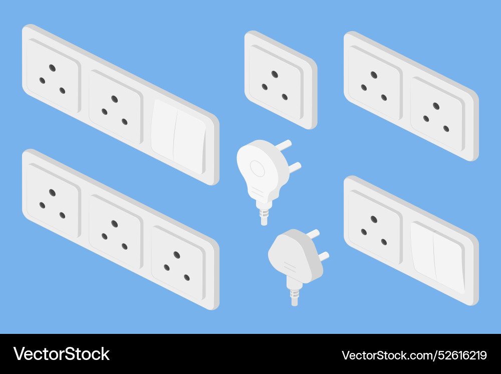 Isometric power outlet plug electric socket Vector Image