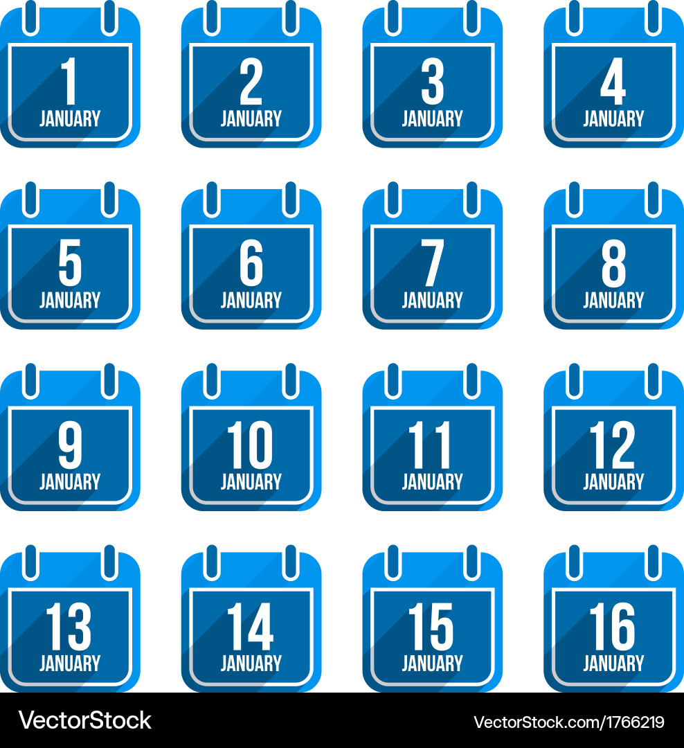 January flat calendar icons with long shadow Vector Image