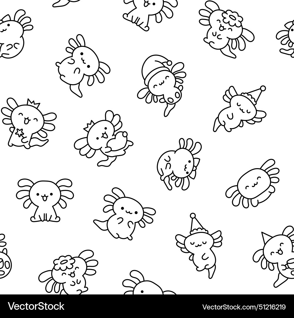 Little axolotl seamless pattern coloring page Vector Image